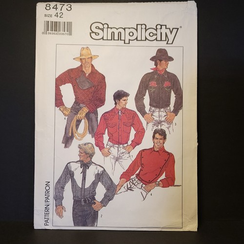 Men's Western Fitted Shirt Long Sleeve Size 42 Simplicity 8473 Vntg ...