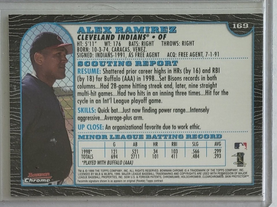 1999 Bowman Chrome #169 Alex Ramirez Cleveland Indians Baseball Card | eBay