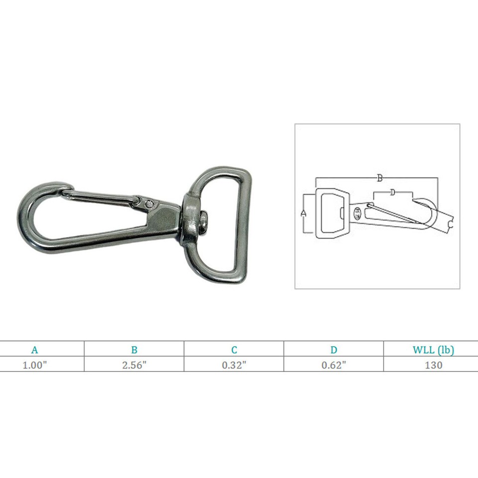 Stainless Steel T316 1" Marine Bimini Swivel Snap Hook Fastener Hook ...