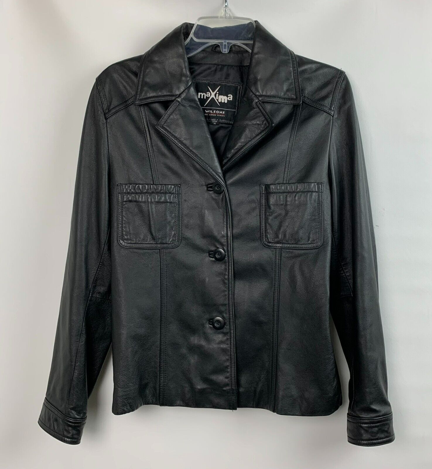 Wilsons Maxima Jacket Black Leather Collared Buttons … - Gem