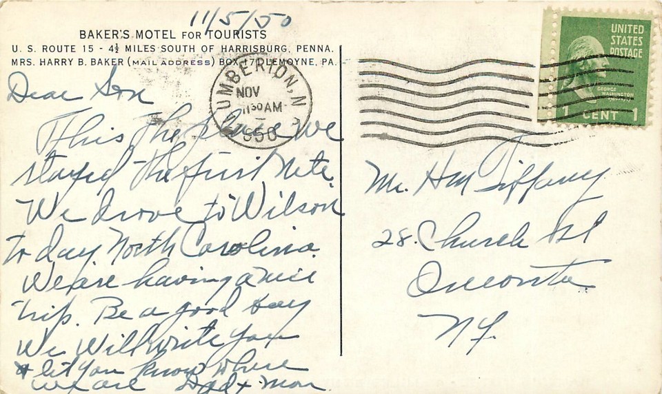 1950 Baker's Motel, Harrisburg, Pennsylvania Postcard | eBay