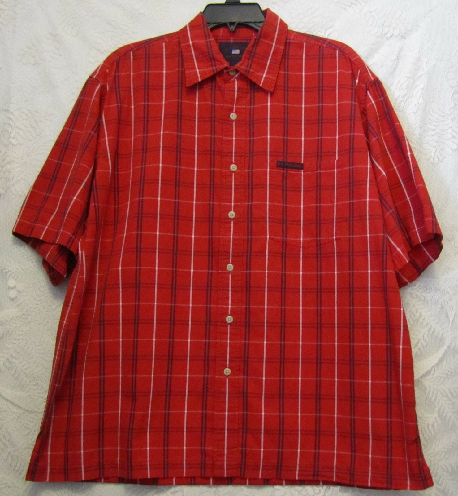 Men's US Polo Assn Short Sleeve Button Down Shirt Red Plaid Size L ...