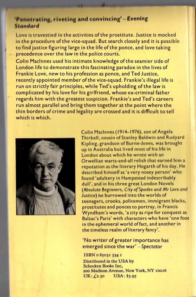 Colin MacInnes MR LOVE AND JUSTICE Allison & Busby 1980 VG paperback ...