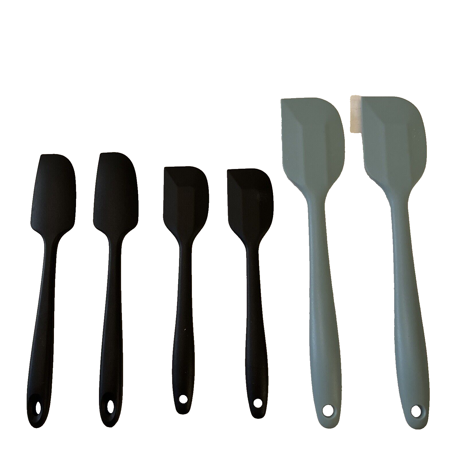 Four Black Silicone Spatulas And Scrapers And Two Large Country Blue ...