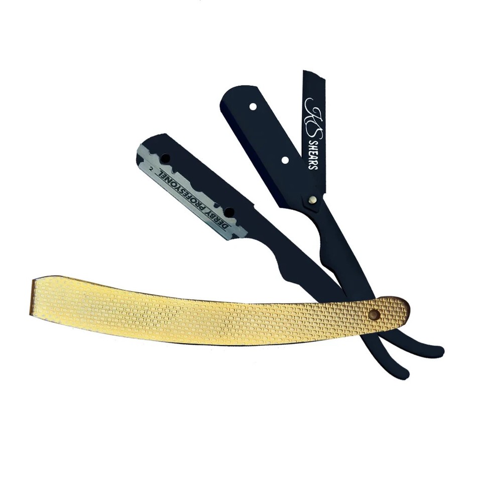 PROFESSIONAL STRAIGHT EDGE RAZOR- GOLDEN GRIP- BLACK | eBay