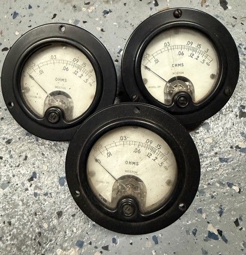 3x Lot 1940-50s Weston Electrical Instrument Co. Panel Ohm Meters Model ...