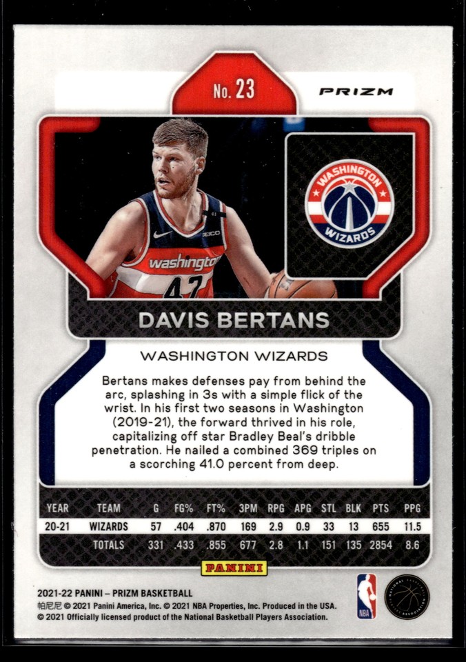Davis Bertans 2021 Panini Prizm Red White Blue RWB Prizm Card #23 | eBay