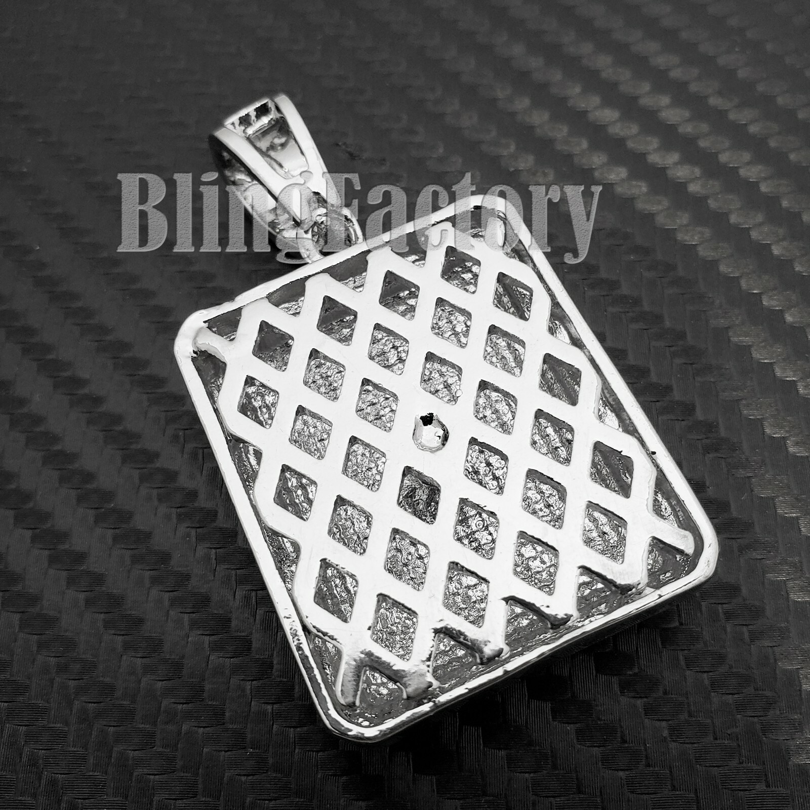 HIP HOP FULL ICED ICY CUBIC ZIRCONIA SILVER PLATED SQUARE DOG TAG CHARM ...