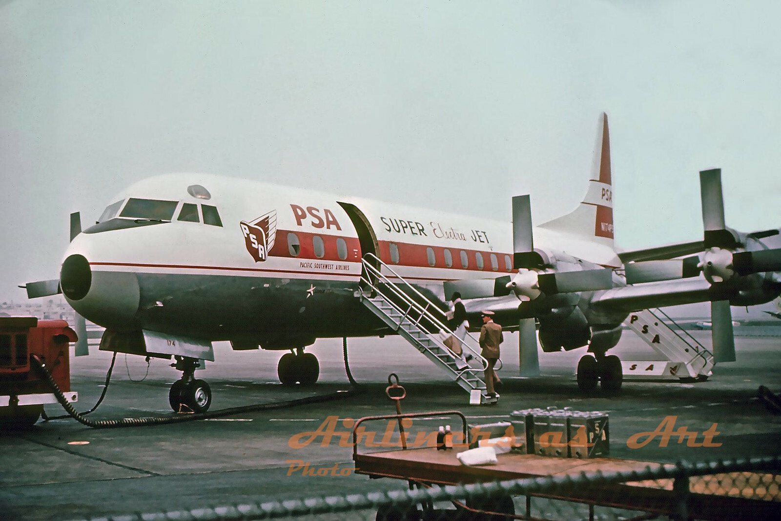 PSA Lockheed L-188 Electra N174PS at SAN in the early 1960's 8"x12 ...