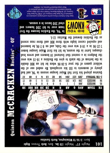 1997 Collector's Choice Quinton McCracken #101 Colorado Rockies ...