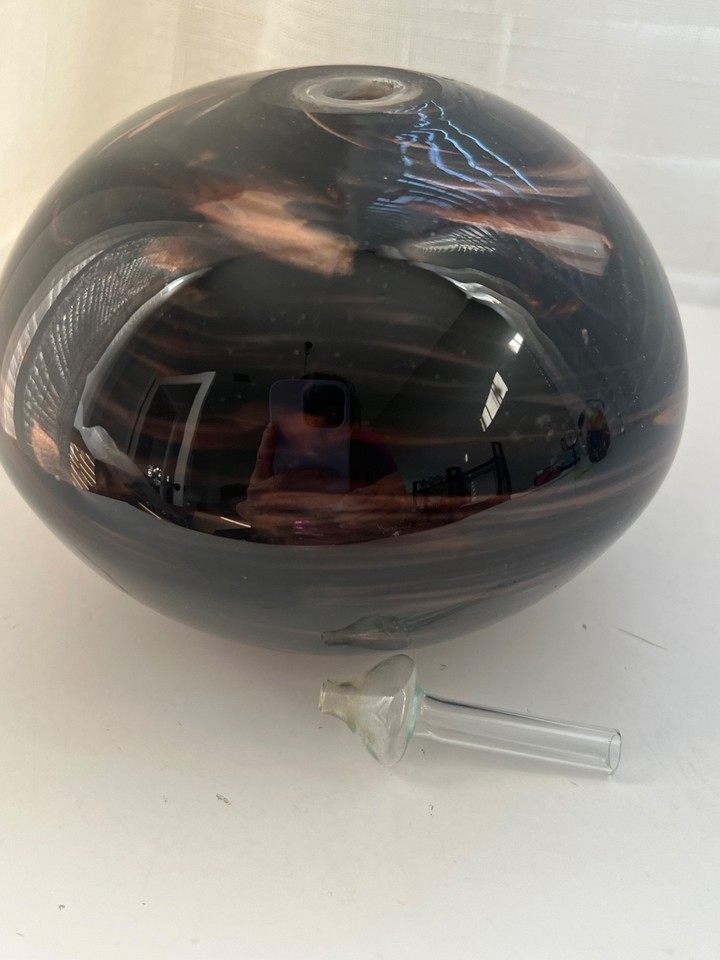 Bronze and Gold Iridescent Abstract Swirl LARGE Art Glass Oil Lamp ...