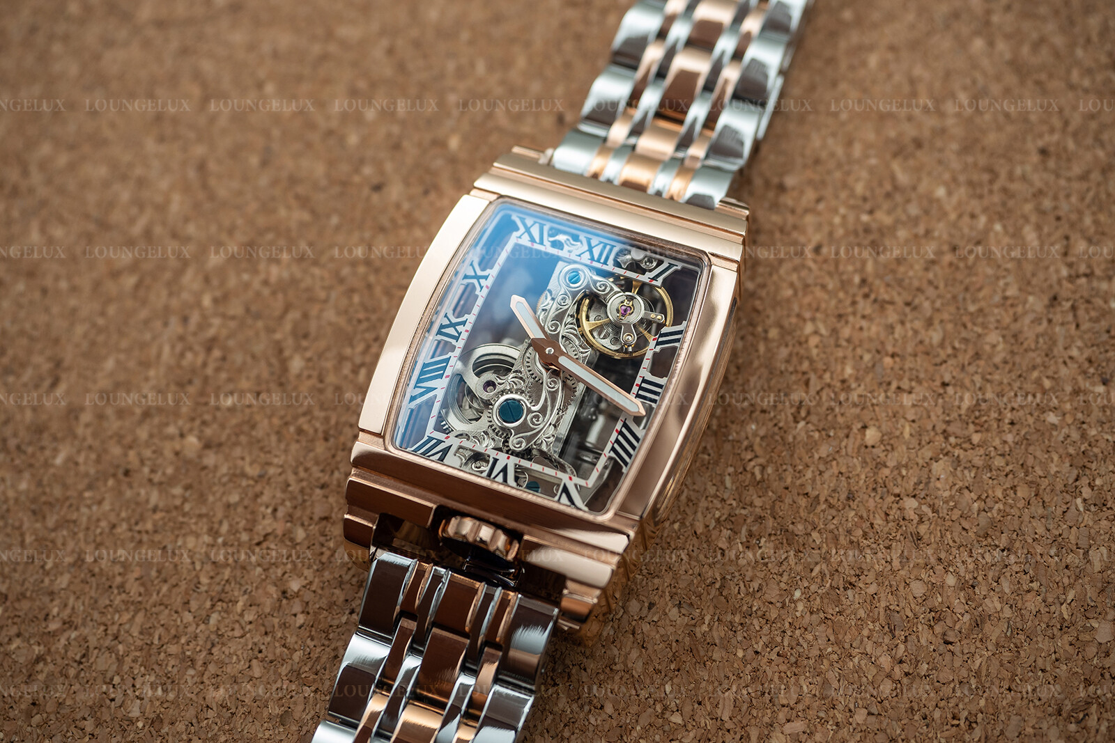 Mens Rose Gold Bridge Manual Mechanical Watch - Stainless Steel ...