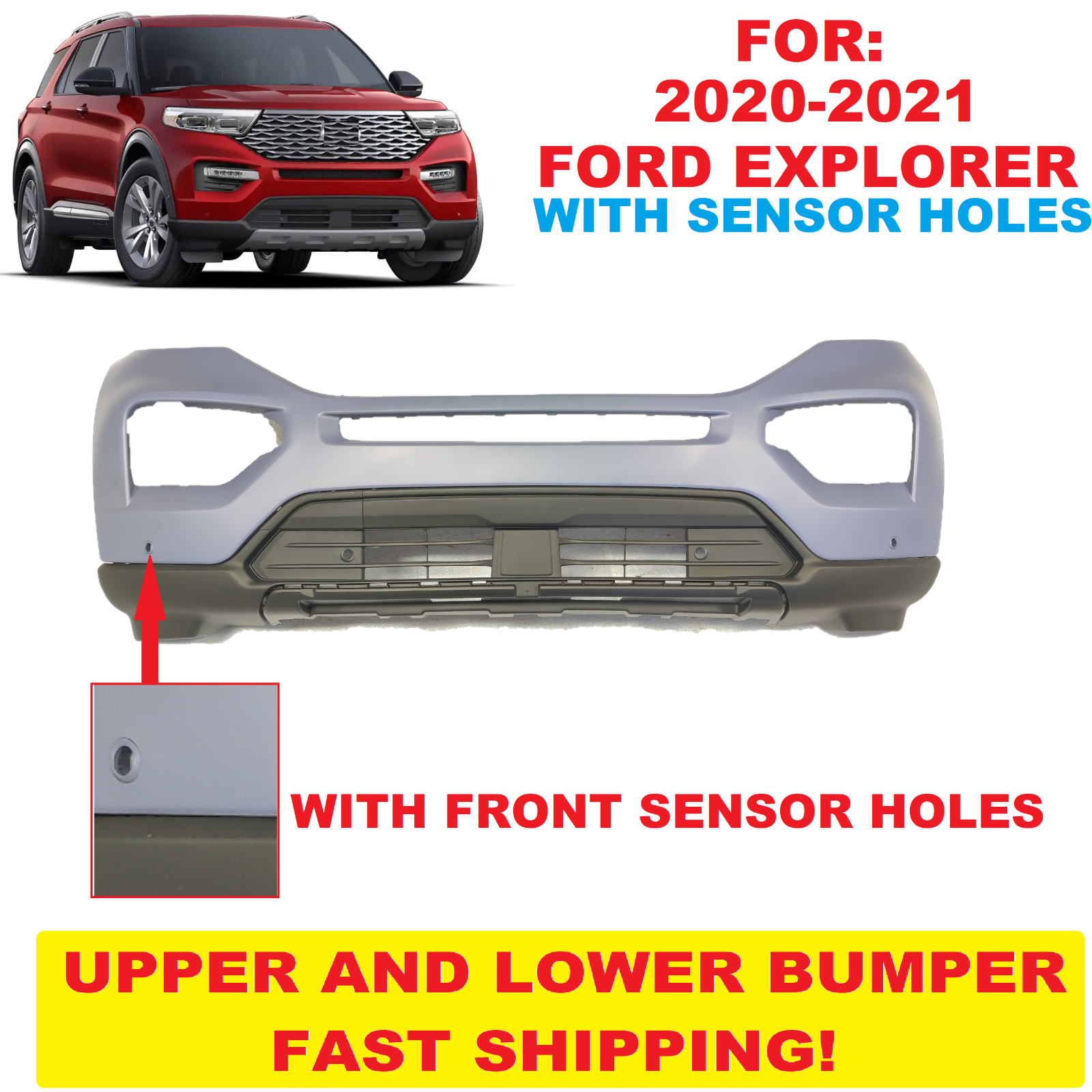 FITS 2020 2021 FORD EXPLORER FRONT BUMPER WITH PARK UPPER BUMPER LOWER ...