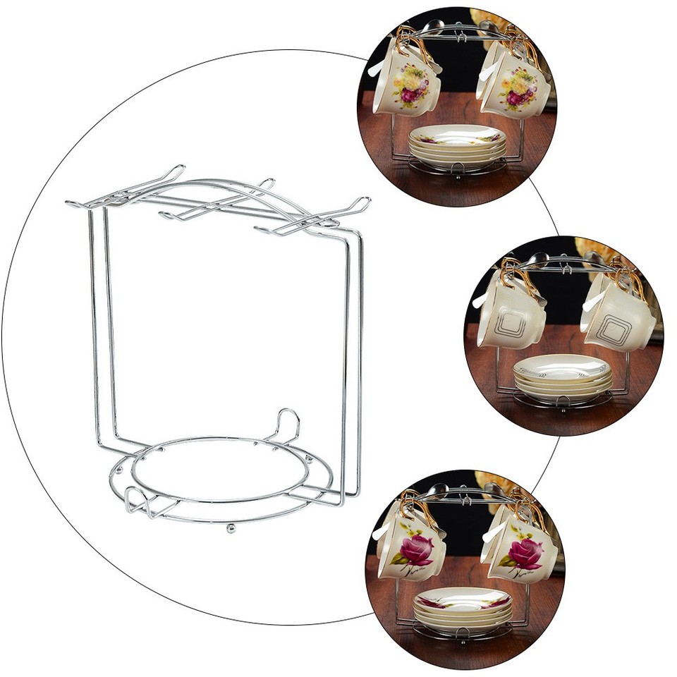 Stainless Steel Wire Rack Display Stand for Tea Cups Coffee Cup Saucers ...
