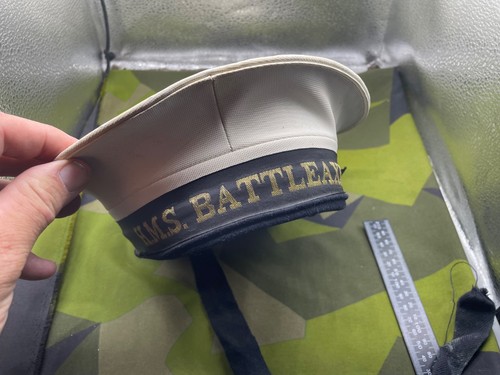Vintage British Royal Navy Ratings White Cap with HMS Battleaxe Cap ...
