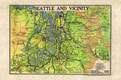 Seattle And Vicinity Historic Map Reproduction Artwork Wall Art Print ...