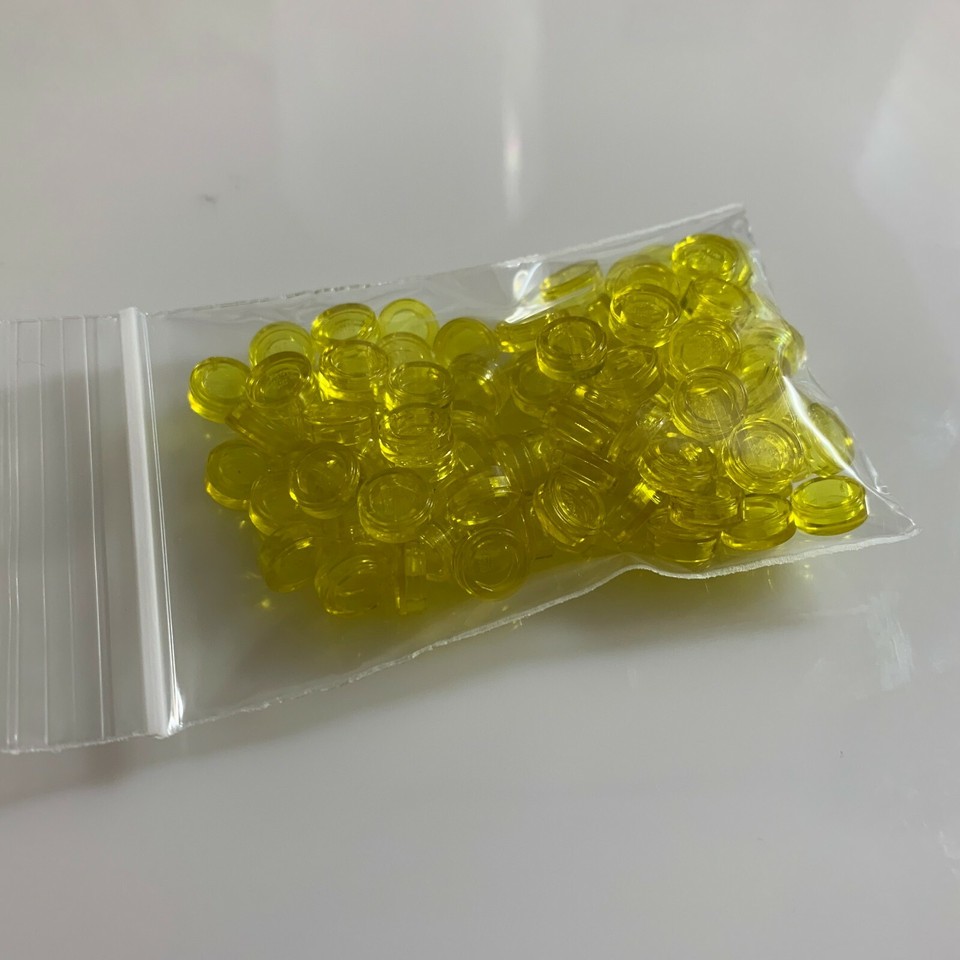 100 per lot NEW LEGO Transparent Yellow 1x1 Flat Tile, Round (98138/ ...