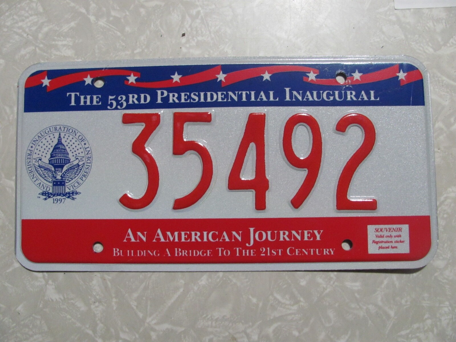 1997 WASHINGTON D.C. PRESIDENTIAL INAUGURAL LICENSE PLATE FREE SHIPPING ...