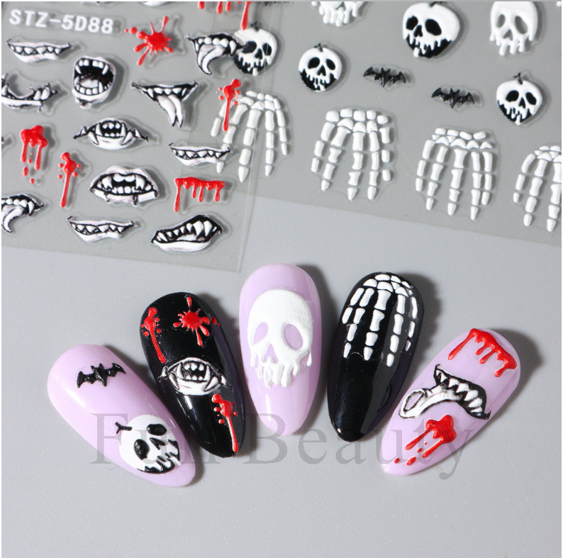 5D Nail Decals Halloween Horror Puppet Doll Bones Flame Evil Eyes ...