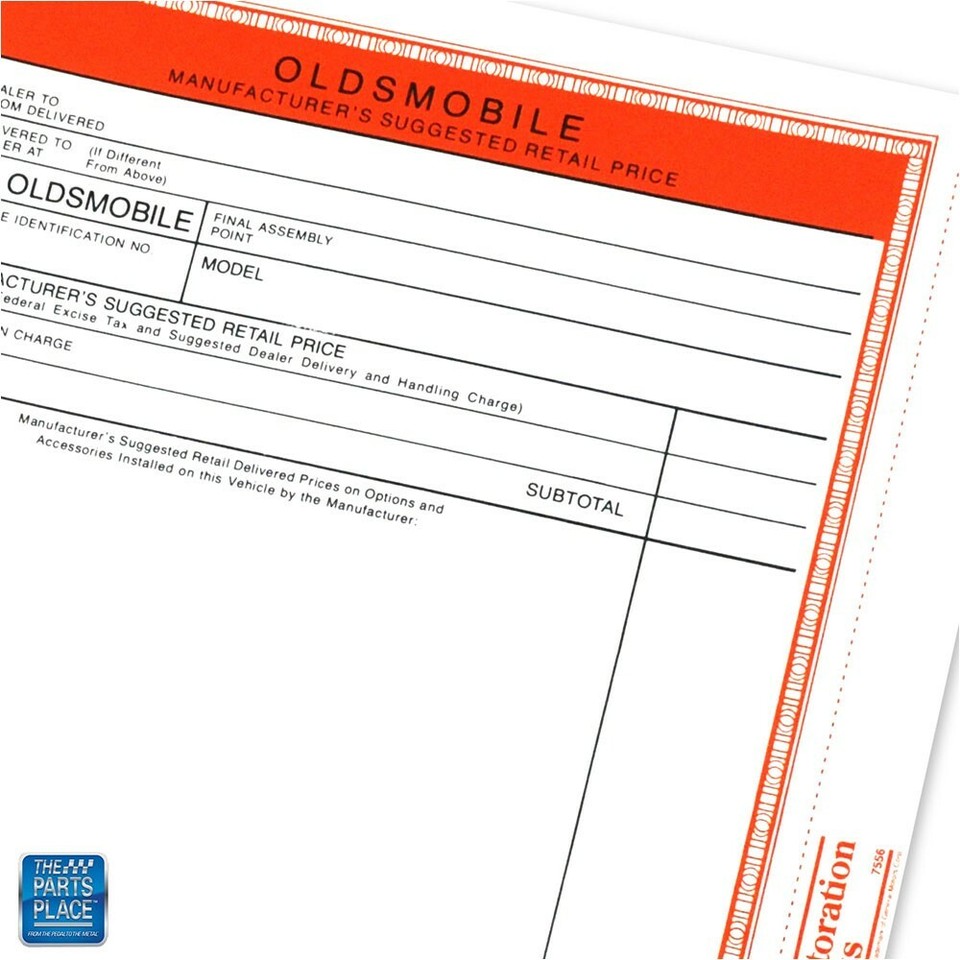 1964-1967 Oldsmobile New Vehicle Window Price Sticker 677A EA | eBay