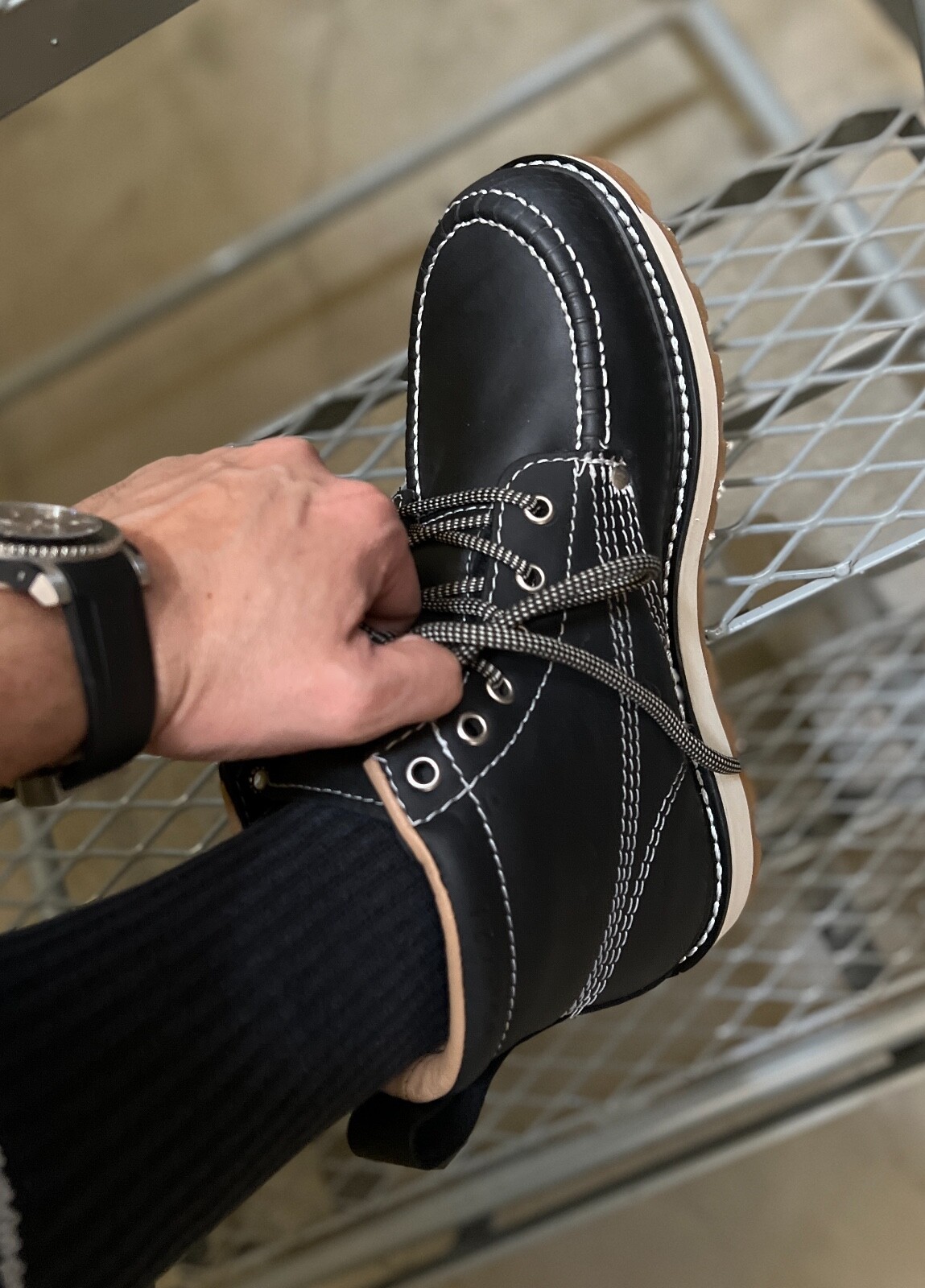 MEN'S WORK BOOTS MOC TOE GENUINE LEATHER LACE UP SAFETY BLACK COLLAR ...