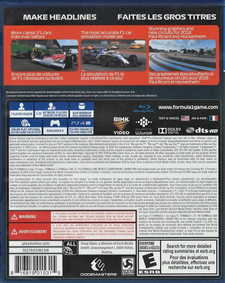 F1 2018 PS4 (Brand New Factory Sealed US Version) 816819015292| eBay