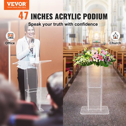 Clear Acrylic Podium Stand 47 Inch with Wide Reading Surface and ...