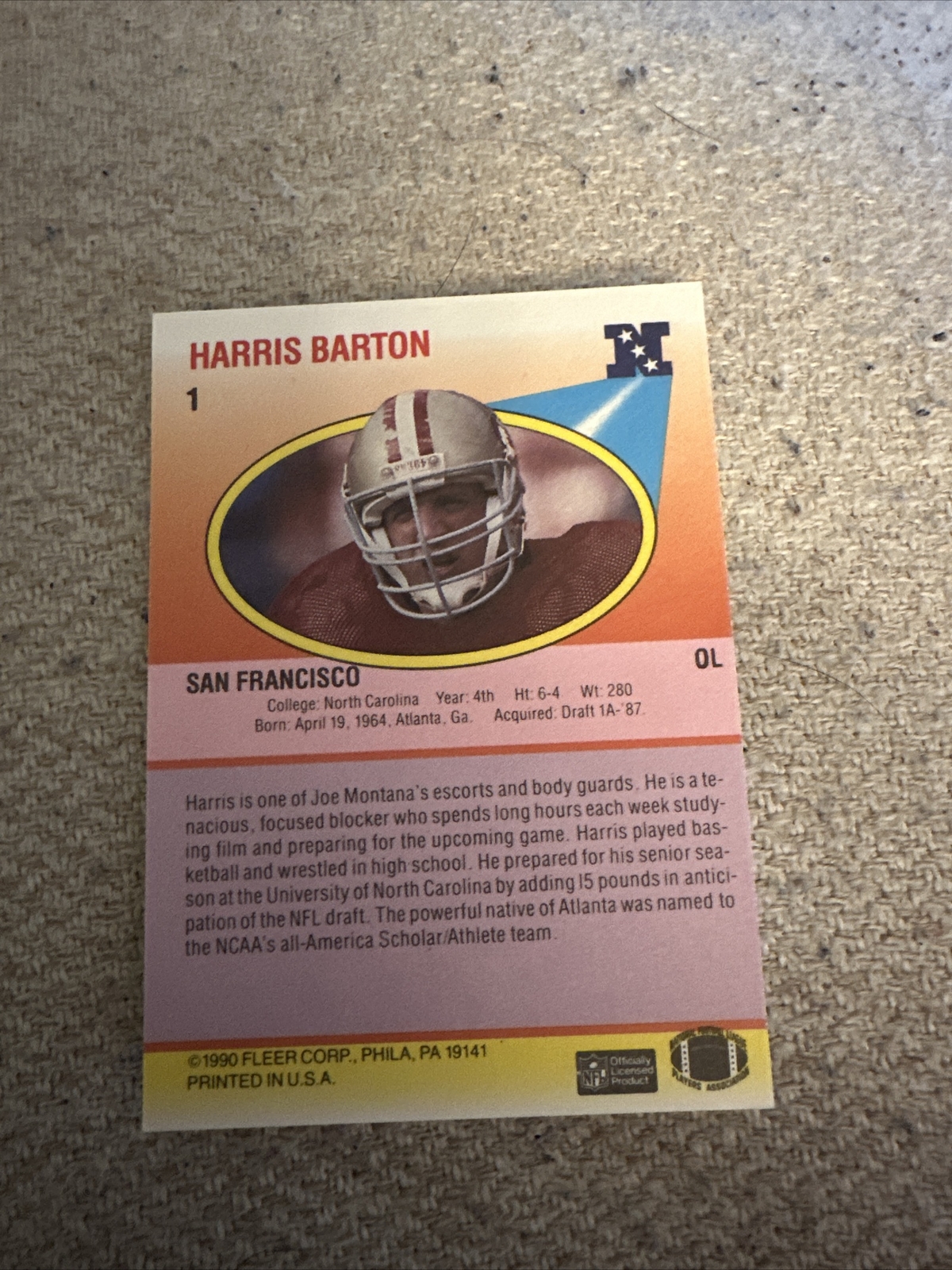 1990 FLEER NFL Football MINT Card #1 - Harris Barton, San Francisco 49 ...