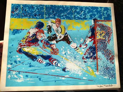 Vintage 1975 Ted Tanabe SERIGRAPH ~ Shot On Goal ~ BOSTON BRUINS BOBBY ...