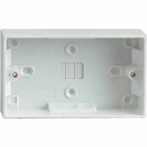 White 2 Gang Twin Double Switched Wall Socket + 25mm Surface Pattress ...