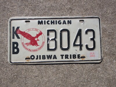 1993 Michigan Ojibwa Tribe License Plate Keweenaw Bay Indian Tribal ...