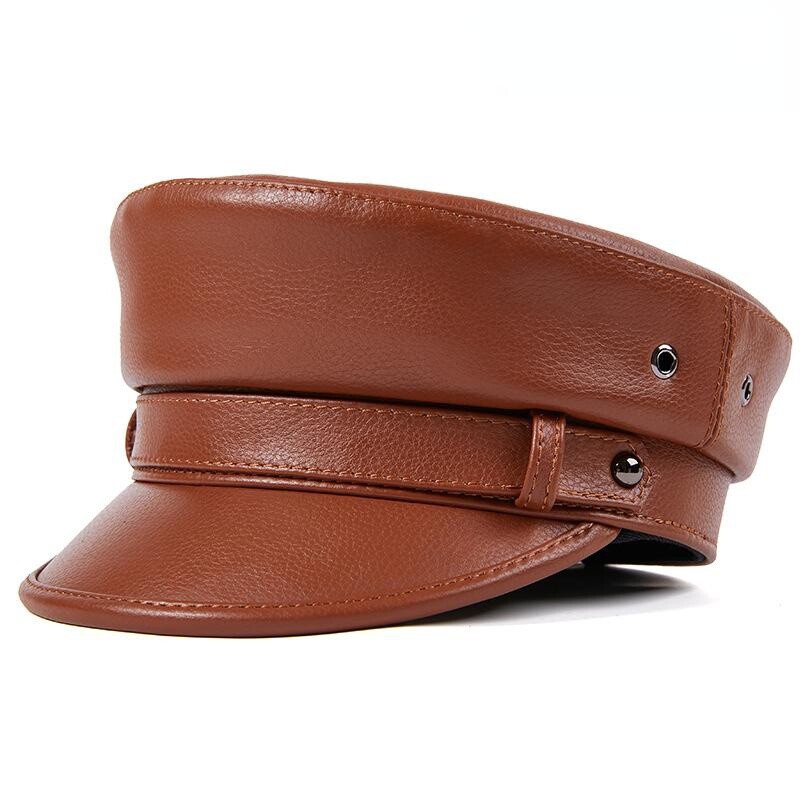 Men Genuine Leather Captain Sailor Hat Fiddler Flat Cap Driver Visor ...