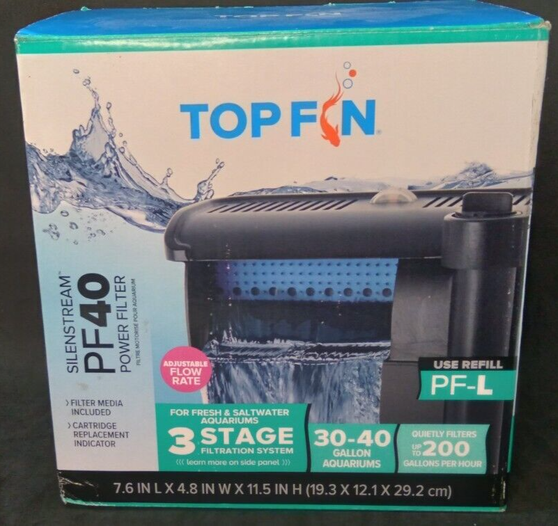 Top Fin Silentstream 3 Stage Power Filter PF 40 30-40 Gallon Aquarium ...