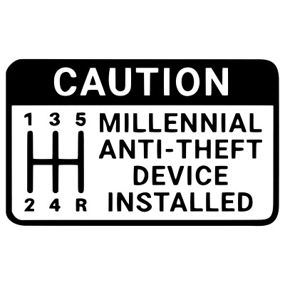 Millennial Anti-Theft Device Decal Stickers Funny Manual Shift Stick ...