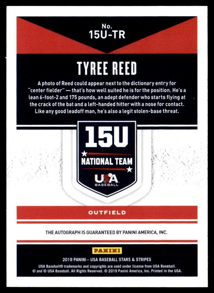 2019 Panini USA Stars Stripes Tyree Reed 15U National Team Auto /299 | eBay