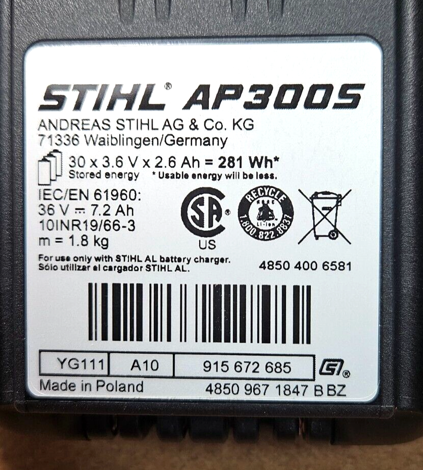 STIHL AP 300 S 36V 7.8Ah Li-Ion Battery (48504006581) for sale online ...