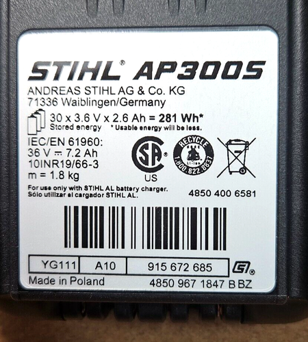 STIHL AP 300 S 36V 7.8Ah Li-Ion Battery (48504006581) for sale online ...
