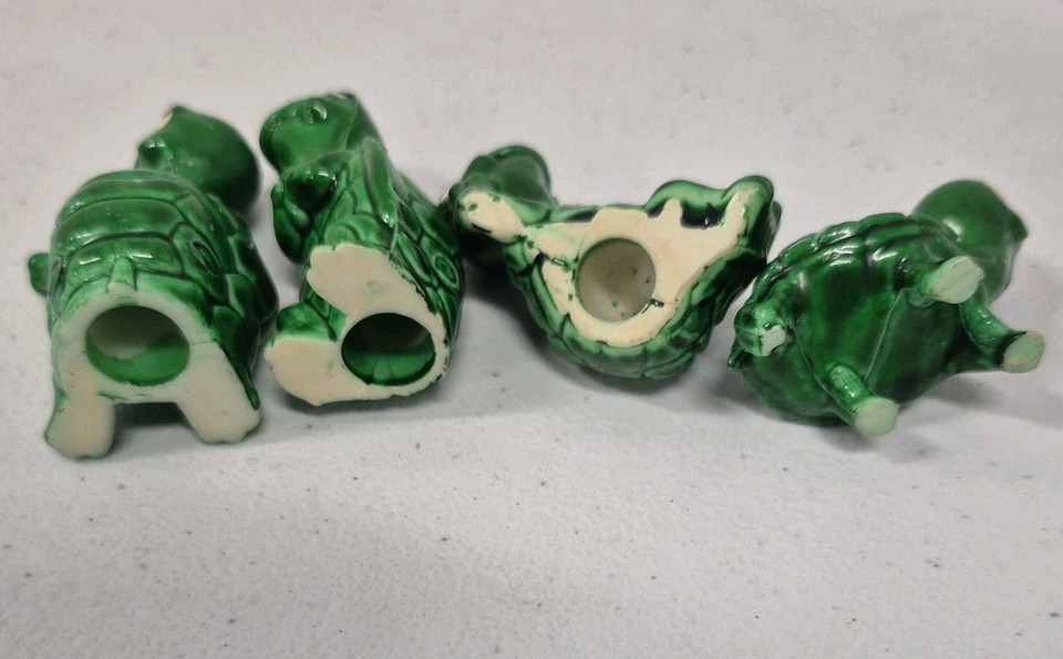 Lot of 4 Vintage Turtle Figurines Ceramic Lime Green 1" Bug Eye ...