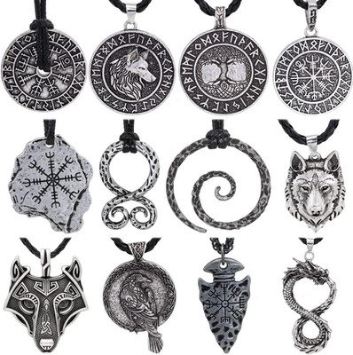 12Pcs Nordic Viking Thors Hammer Compass Wolf Pendant Necklace Gifts ...