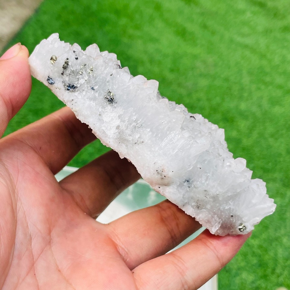 275g Rare Natural White Quartz Crystal Cluster Pyrite Symbiont Mineral ...