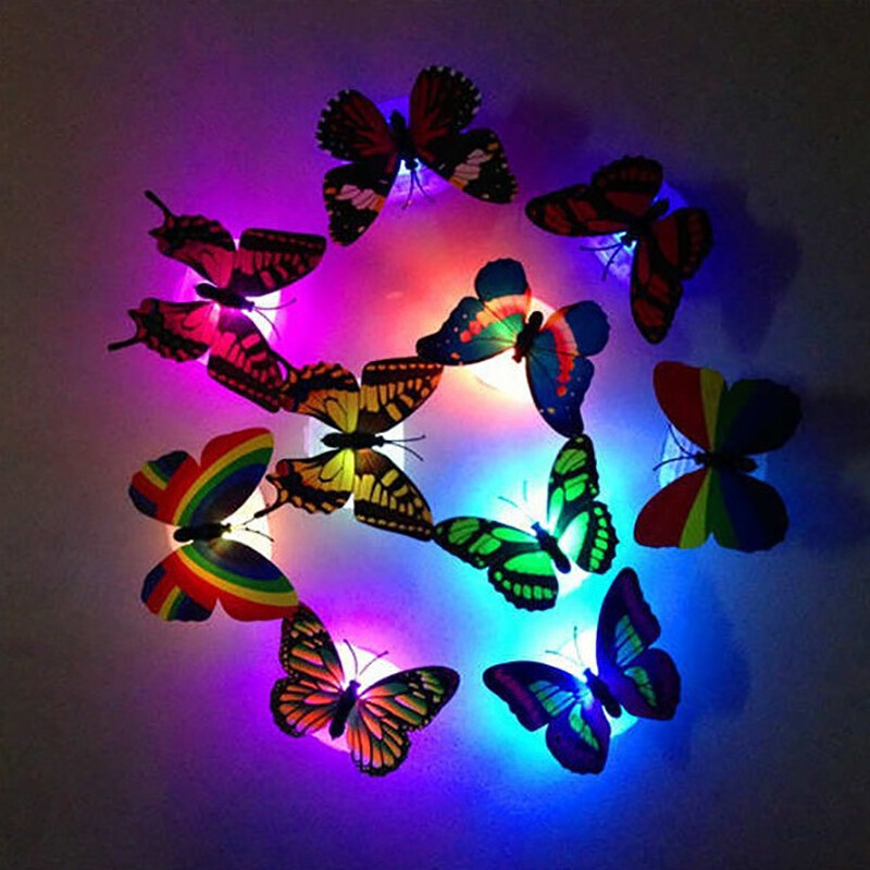 4x Butterfly LED Night Light Glowing Stickable Atmosphere Wall Lights ...