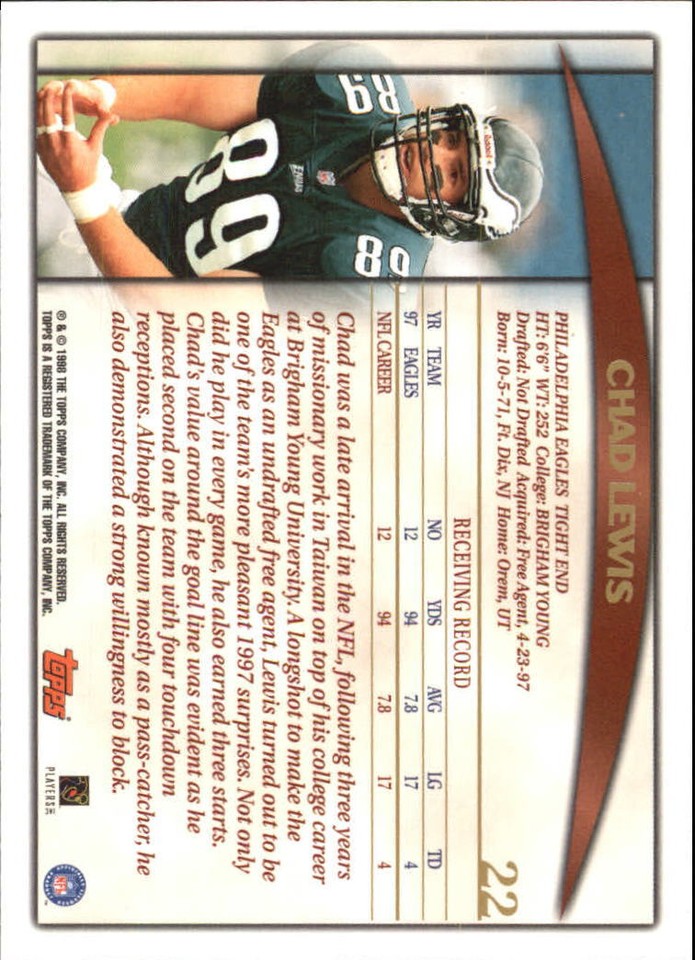 1998 Topps #22 Chad Lewis | eBay