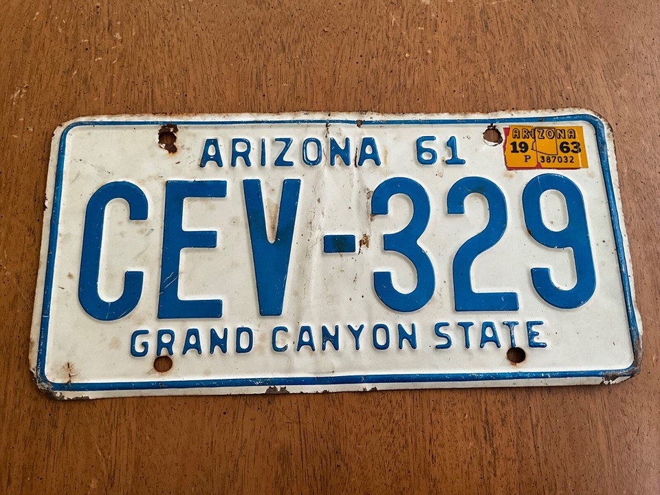 1963 Arizona License Plate Tag 1961 CEV-329 Grand Canyon State | eBay