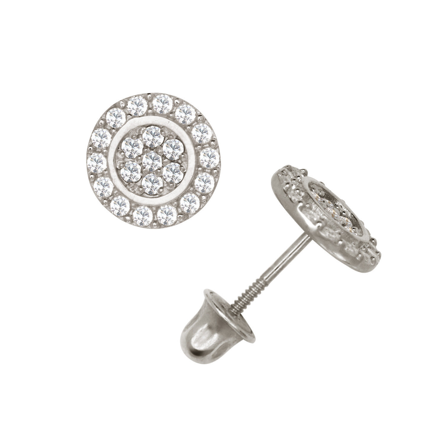 14k White Gold Zircon Round Baby Screw Back Stud Earrings | eBay