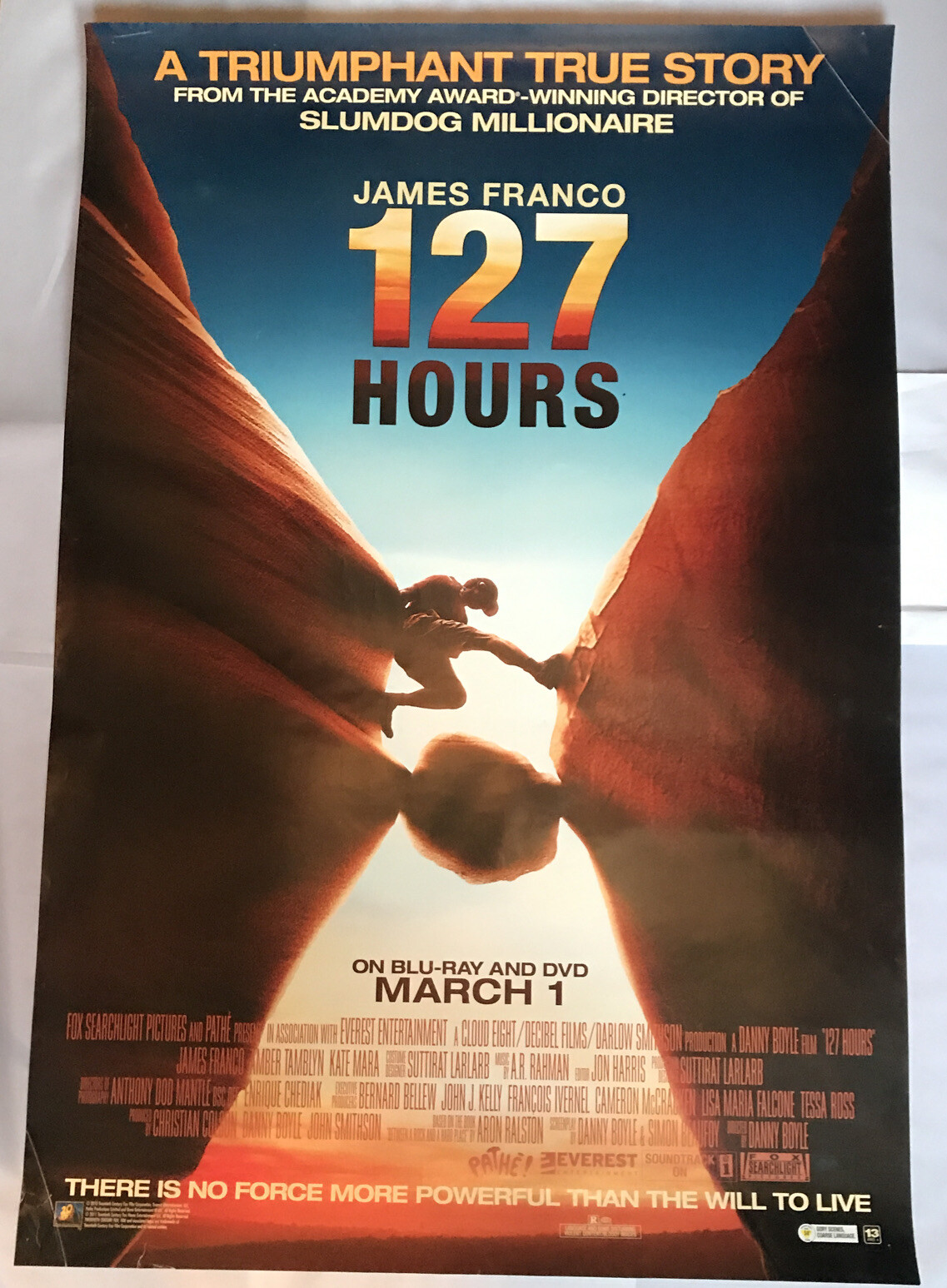 127 HOURS - ONE SIDED 2010 MOVIE POSTER 27” x 40” OSCAR NOMINATED JAMES ...