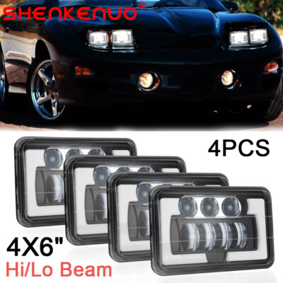 4PCS 4X6"inch LED Headlights Hi/Lo DRL Turn For Pontiac Trans Am 98-02 ...