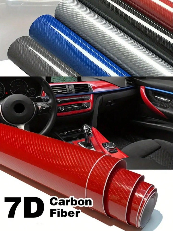 7D Carbon Fiber Vinyl Wrap Film 10cm x 152cm Glossy Car Sticker Decal ...
