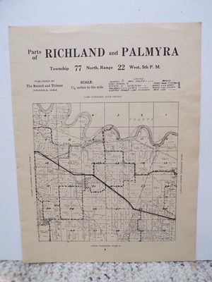 1940 Richland-Palmyra Township Plat Map Warren County Iowa Lacona ...