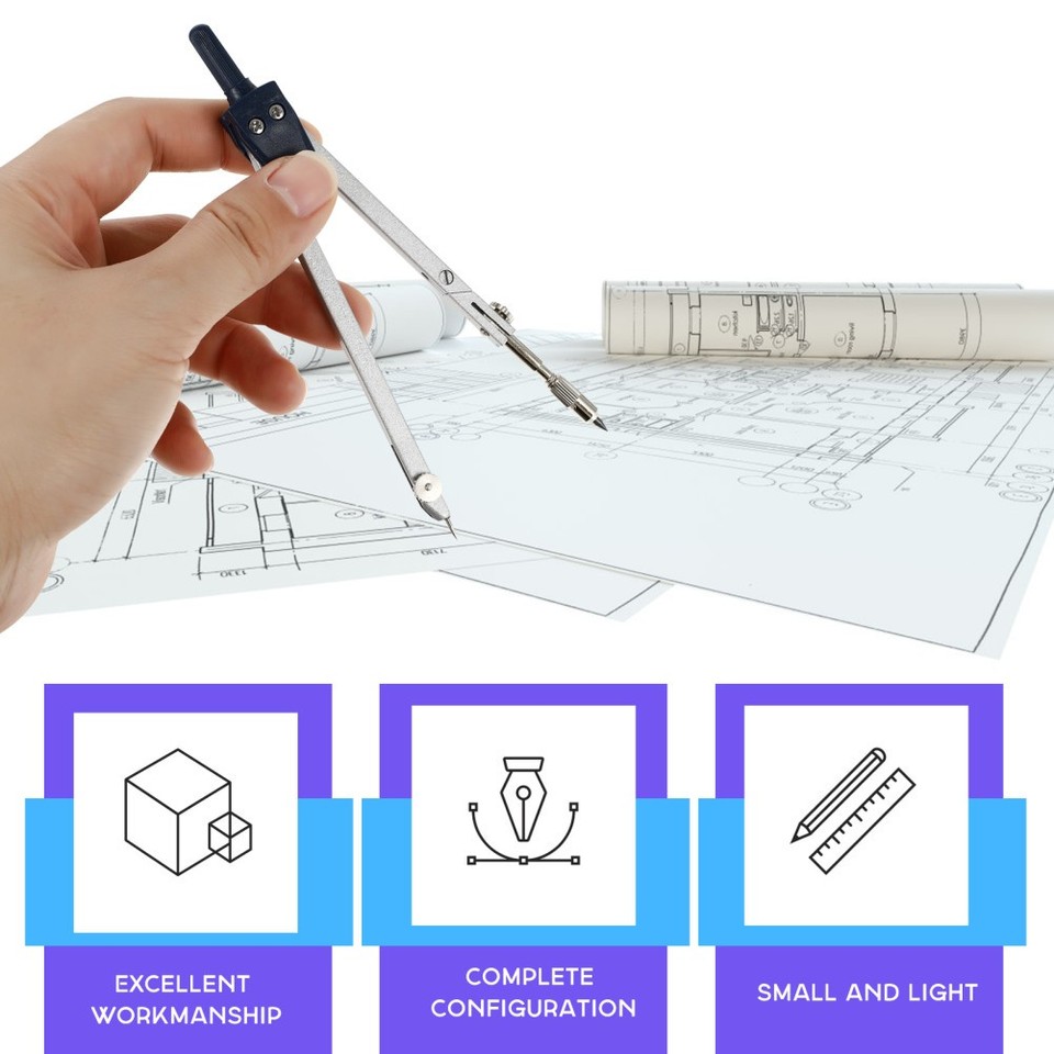 Student Drawing Circle Ruler Sets Precision Metal Tool Compass for ...