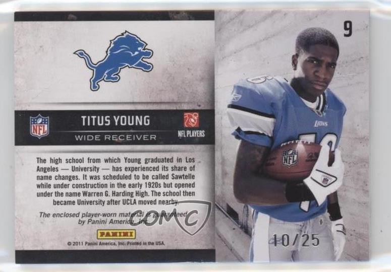 2011 Limited Initial Steps Materials Jerseys Prime /25 Titus Young #9 ...
